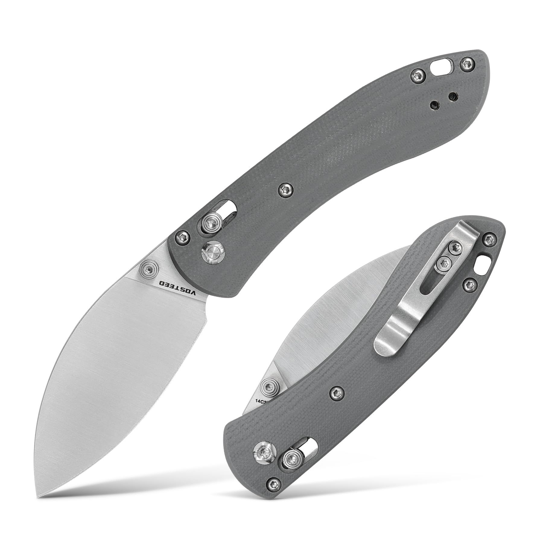 Vosteed Small Folding Knife with 2.6'' 14C28N Blade, Ultralight Pocket Knife for Men Women Gifts, Cross-Bar Lock EDC Knife with G10 Handle, Reversible Pocket Clip - Mini Nightshade