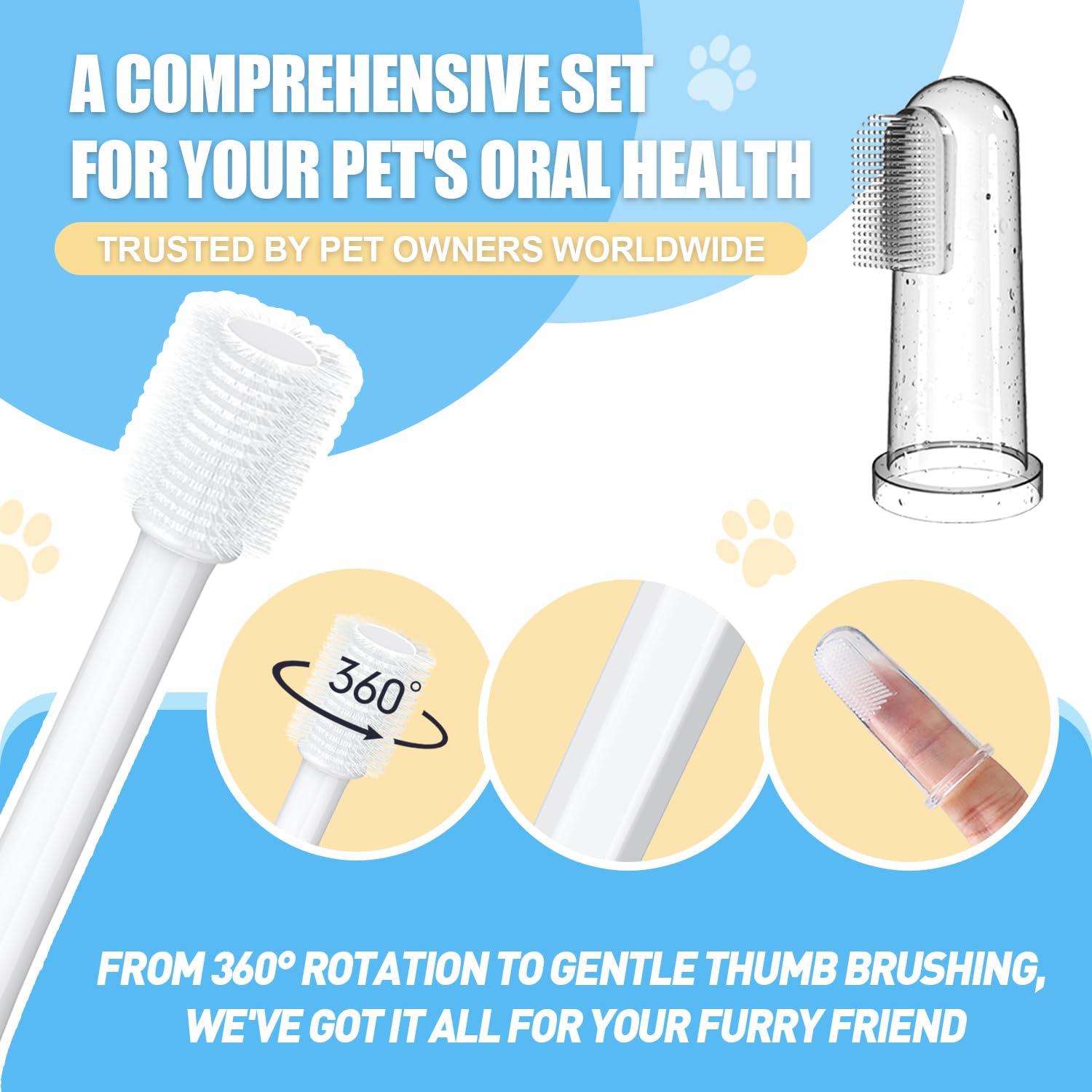 VVHOMIFE Cat Toothbrush Kit, Dog Toothbrush Kit, Suitable for All Cats and Dogs Dental Care. White, Soft Bristles, Meet All Cleaning Needs, Multi-Functional Dental Cleaning (S-Rounded)