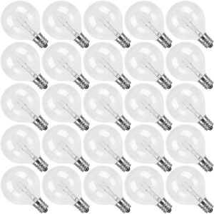 cylyt 25-pack g40 replacement light bulbs, 5w clear globe bulbs for outdoor string light (e12 / c7 screw base sockets), warm white 2200k, 20 lumen, dimmable