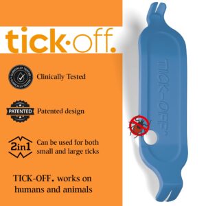 tick-off - Patented Tick Remover with 2 Sizes Tick Hook & Ergonomic Handle Double-Sided Tick Tweezers for People Dogs Cats Horses | Clinically Tested | Single Pack Blue