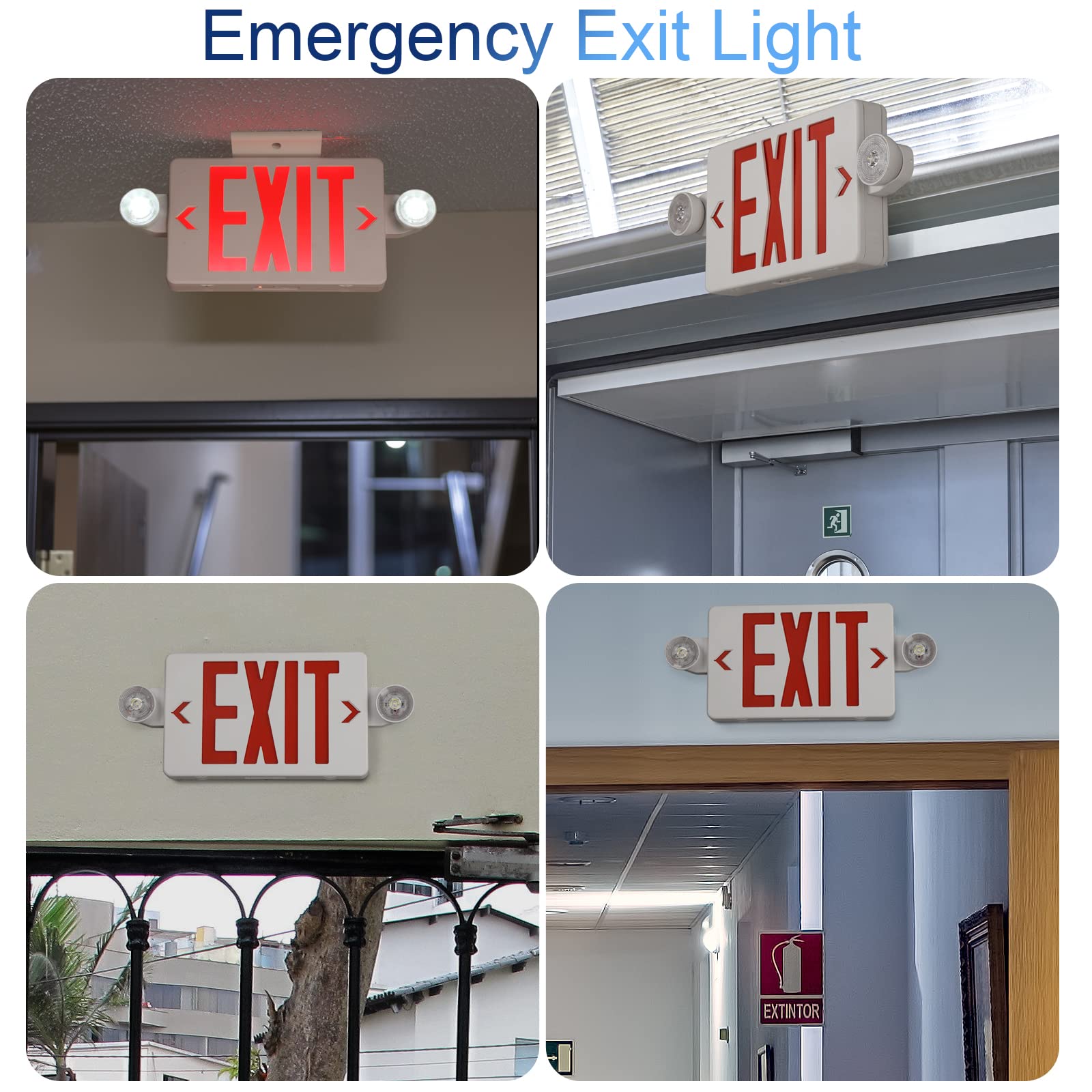 GZRUIYANG Exit Sign with Emergency Lights Red, LED Emergency Exit Light with Battery Backup, UL 924 Certified, AC 120/277V, Commercial Emergency Lights Combo for Business - 1 Pack