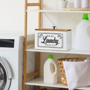 Ukonvi Dryer Sheet Container for Laundry Room Organization and Storage, Wood Laundry Pods Container with Lid, White Dryer Sheet Holder for Laundry Room Decor