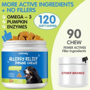 Dog Allergy Relief Chews for All Ages All Breeds - cgify 120 Soft Chews for Dog Itch Relief, Immune Chews, Skin & Coat Supplement, Omega 3 Fish Oil Probiotics for Dogs (Chicken Flavored)