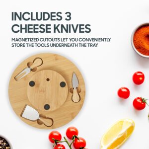 Hammer + Axe Charcuterie Board Set - Rotating Serving Cheese Board with Utensil Tools & Easy-Place Labels - Bamboo Charcuterie Boards Gift Set - Compact & Space-Saving Cheese Platter Tray & Knife Set