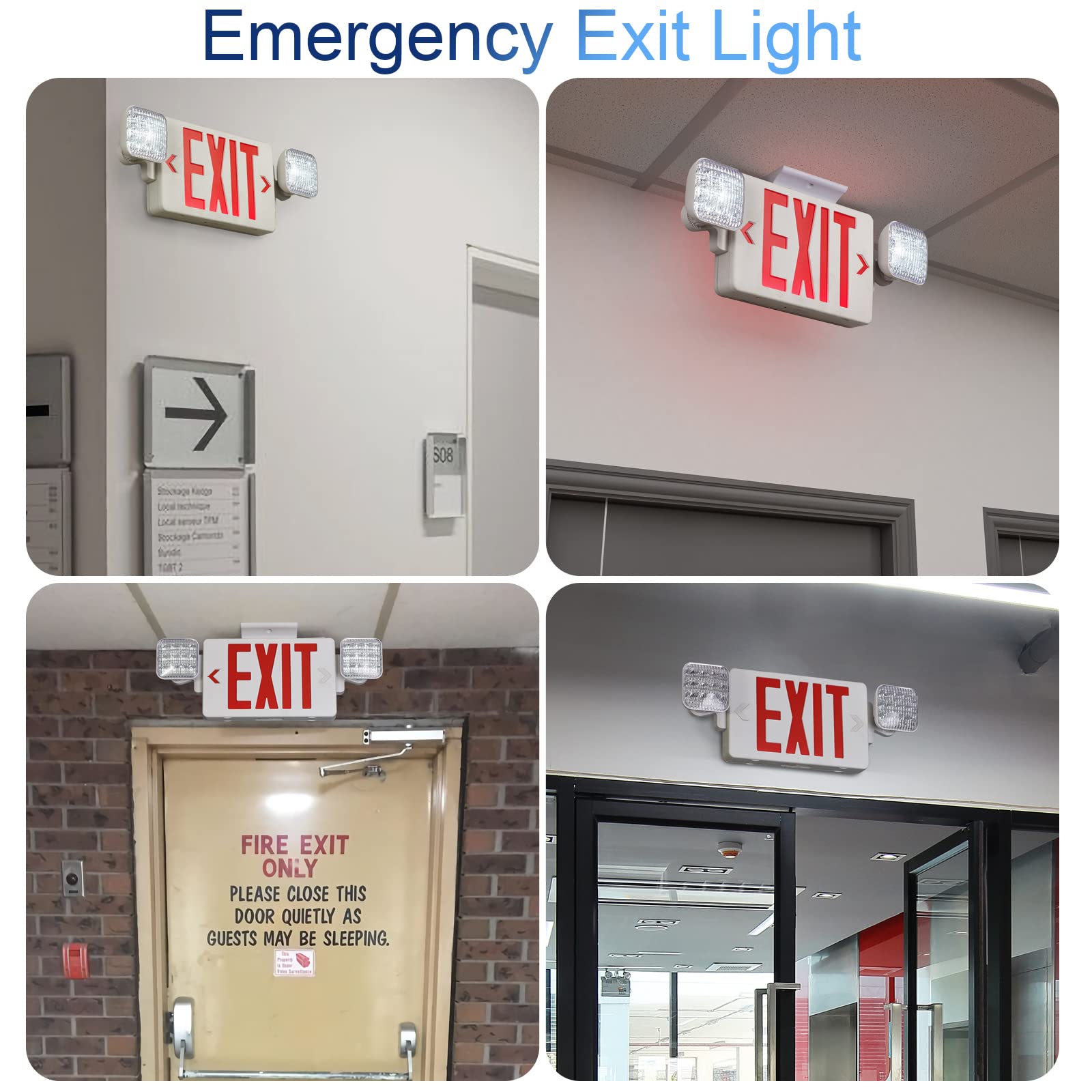 GZRUIYANG Exit Sign with Emergency Lights Red, LED Emergency Exit Light with Battery Backup, UL 924 Certified, AC 120/277V, Commercial Emergency Lights Combo for Business - 2 Pack