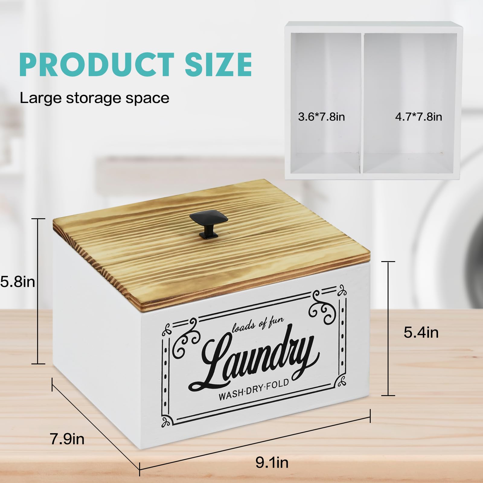 Ukonvi Dryer Sheet Container for Laundry Room Organization and Storage, Wood Laundry Pods Container with Lid, White Dryer Sheet Holder for Laundry Room Decor