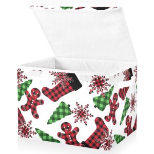 christmas storage baskets collapsible storage bins with lids, buffalo plaid checkered christmas stockings snowflakes gingerbread men and christmas trees storage boxes clothes baskets for organizing