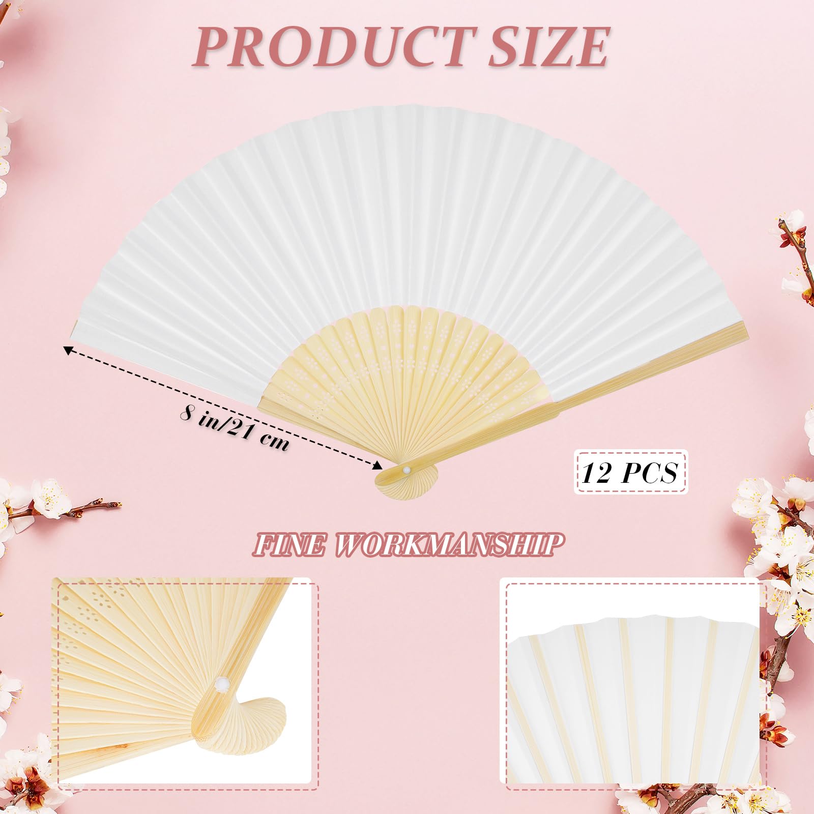 Paterr 24 Pcs 33'' Paper Umbrellas 8'' Paper Fans Decorative Chinese Japanese Parasol DIY Oiled Paper Painting Crafts for Wedding Bridal Party Favor Photography Prop, White