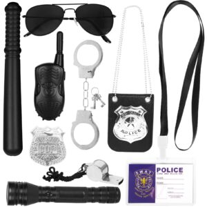 3 otters 9pcs halloween police pretend play toy set, police accessories for kids include badge, handcuffs, walkie, and more for dress up party, role-playing