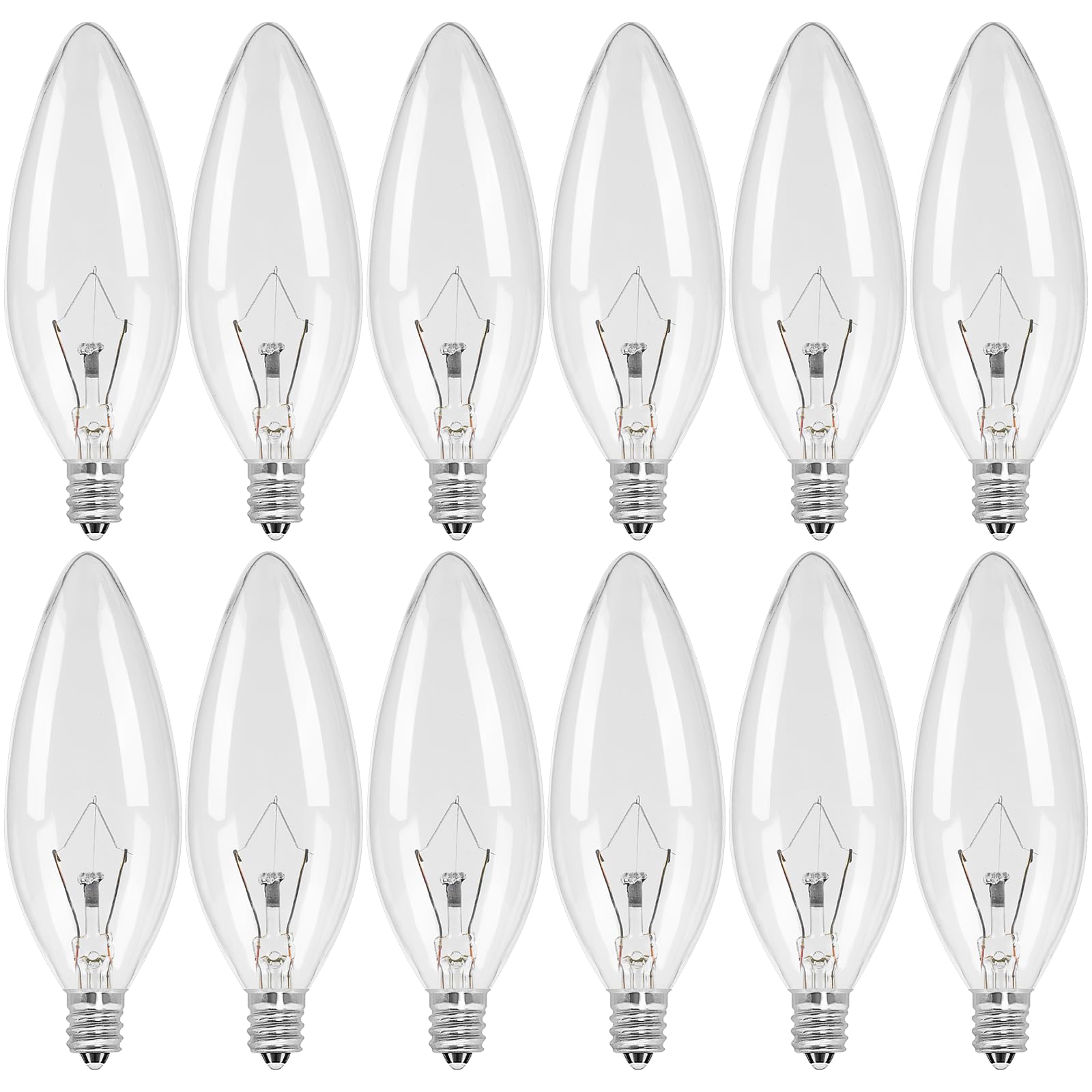 COLWATT 12-Pack E12 Candle Light Bulbs 40W Warm White 2500K, 380 Lumen Dimmable Chandelier Light Bulbs for Ceiling Fan, Pendants or Outdoor, B10 Clear Candelabra Base Bulbs