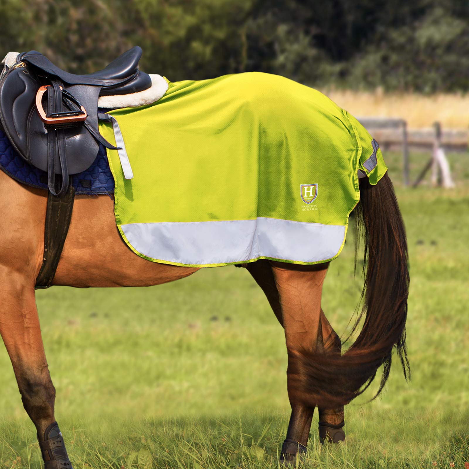 Harrison Howard Quarter Horse Fleece and Mesh Exercise Sheet Breathable Comfort Turnout Horse Blanket Hi-Viz Competition Rug Fluorescent Green L