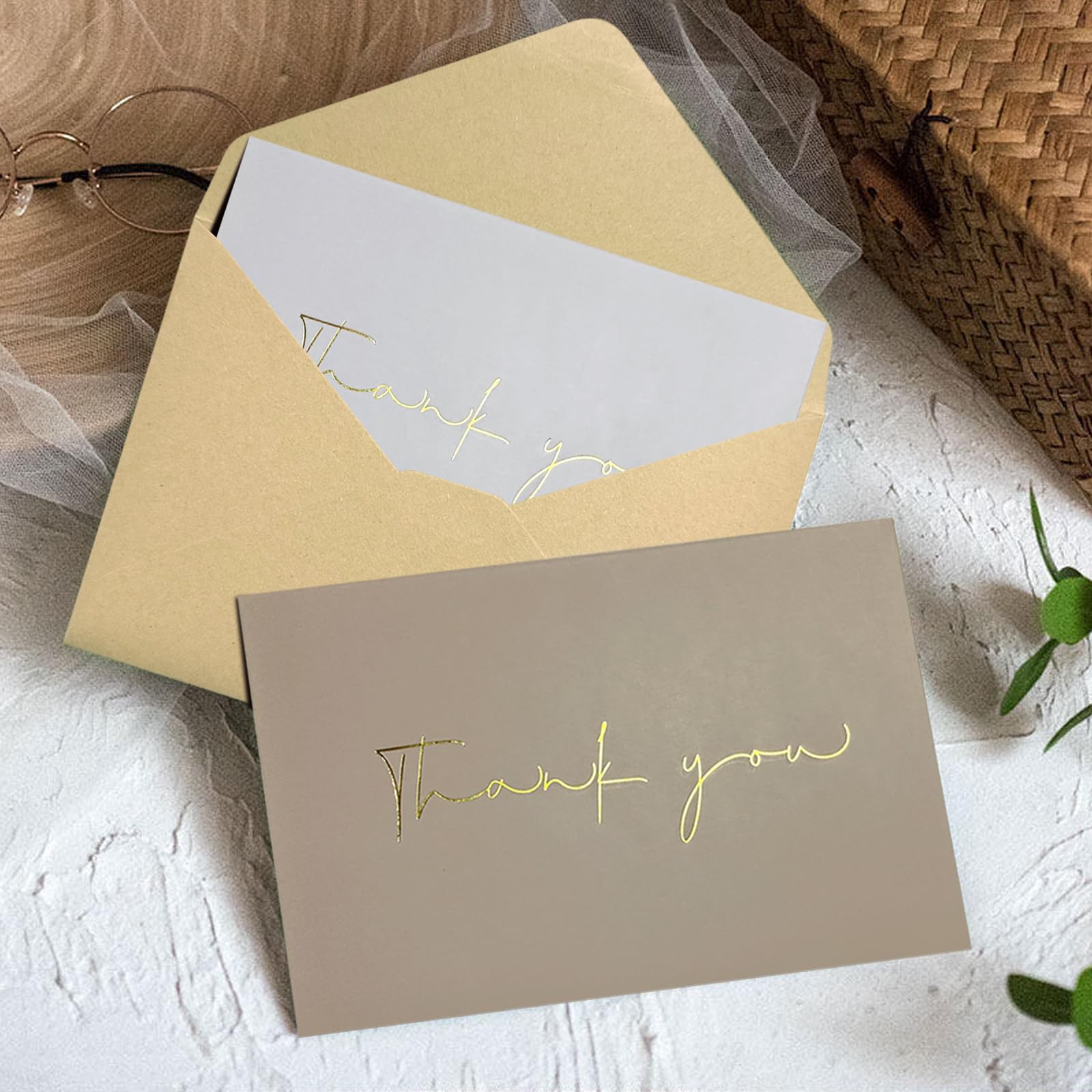 Obbyidk 40 Gold Foiled Thank You Cards with Envelopes, Thank You Card Assortments, Suitable for Baby Shower, Bridal Shower, Weddings, Engagement, Graduation, Business, Birthday Party