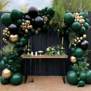 black green gold balloon garland double stuffed dark green gold balloons forest green black balloons metallic gold balloon arch kit for halloween baby shower jungle birthday christmas decorations