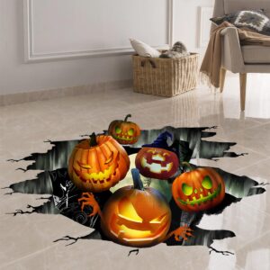 nicemovic halloween floor stickers, 3d halloween floor decoration, halloween wall window decals removable, halloween pumpkin decoration stickers, halloween scary stickers for home office party decors