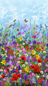 24" x 44" panel wild floral wildflowers butterflies poppies field spring cotton fabric panel (panel-cd2432-multi)