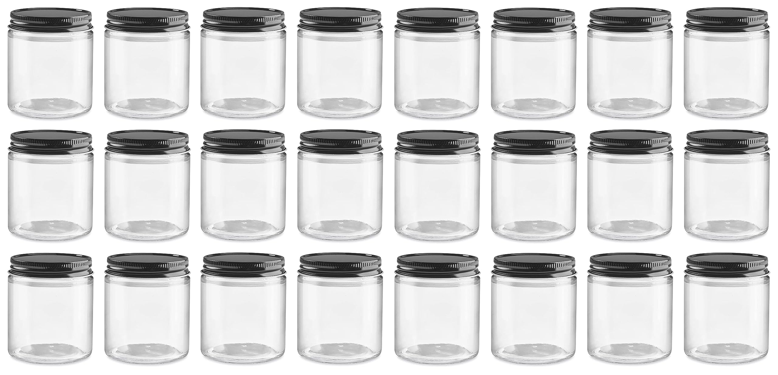 North Mountain Supply 4 Ounce Clear Glass Straight Sided Mason Canning Jars - With 58mm Black Metal Lids - Case of 24