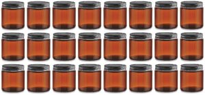 north mountain supply 4 ounce amber glass straight sided mason canning jars - with 58mm black metal lids - case of 24