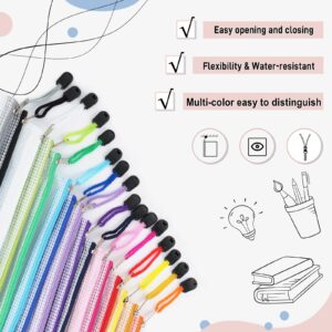 EOOUT 48pcs Mesh Zipper Pouch Bulk, Pencil Pouches, 9.5 x 4.5 Inches Plastic Organizing Bags, Waterproof Bill Bags 16 Colors Zipper Pouches for School Classroom Bill and Office Organization