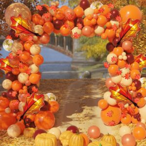 Thanksgiving Balloon Arch Kit,167PCS Fall Balloon Arch Kit, Orange Burgundy Rose Gold Confetti Balloons with Artificial Maple Leaves for Thanksgiving Decorations Autumn Party Baby Shower Decorations