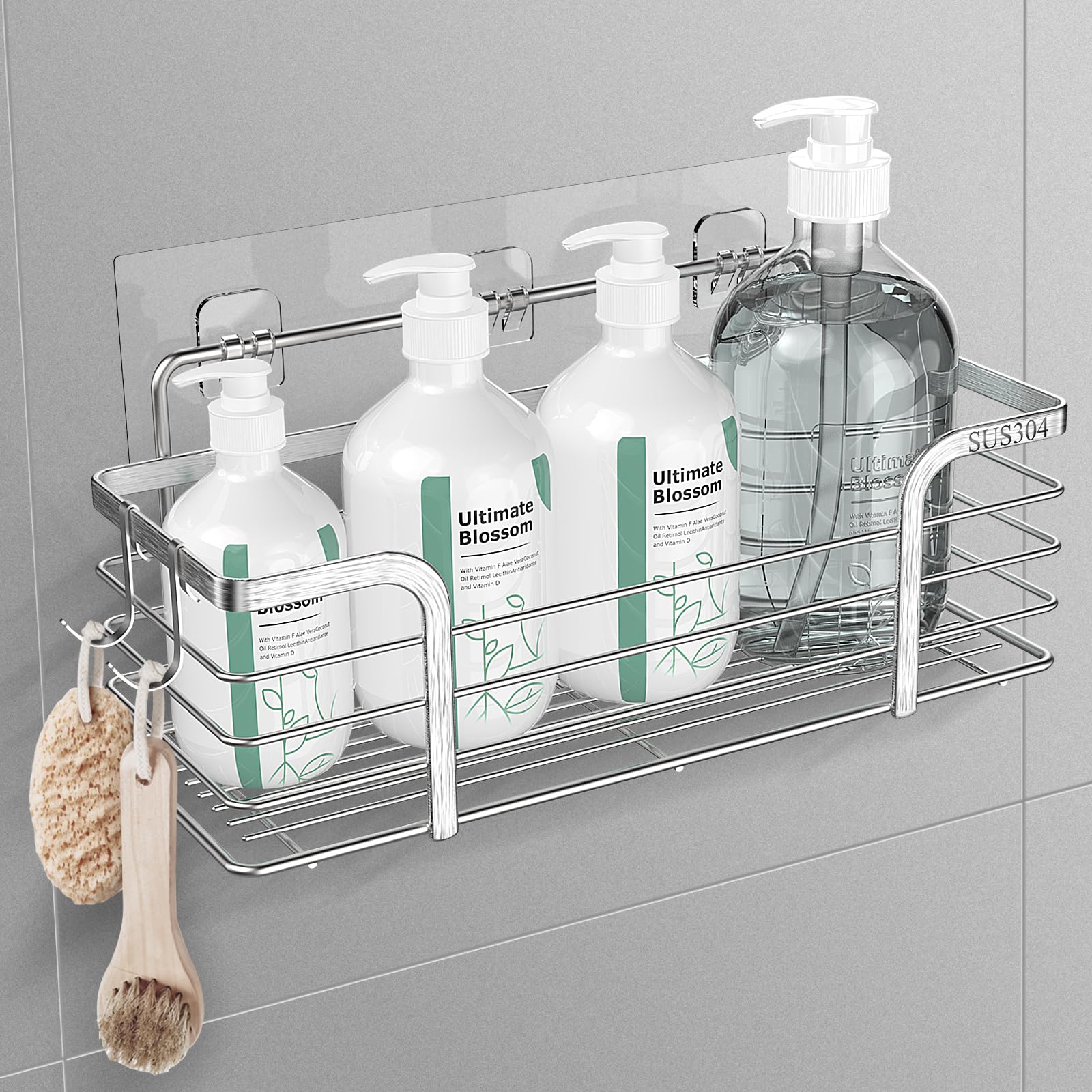 HEGUANRONG Shower Caddy,Shower Organizer for Bathroom With 2 Hooks，SUS304 Stainless Steel，Shower Shelves for Inside Shower,Rustproof Bathroom Shelf，No Drilling.