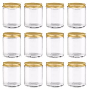 north mountain supply 6 ounce clear glass straight sided mason canning jars - with 63mm gold metal lids - case of 12