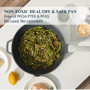 PRICUSIS Nonstick Ceramic Sauté Pan with Lid (4.8 qt, 12 inch), Toxin-Free Deep Frying Pan, Versatile Non Stick Frying Pan, Skillet, PTFE, PFOA & PFAS Free, Compatible with All Stovetops.