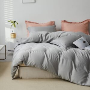 simple&opulence 100% eucalyptus lyocell tencel duvet cover set 2 pieces, cooling breathable duvet cover soft silky, luxury bedding set - light grey, twin size