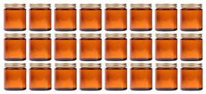 north mountain supply 4 ounce amber glass straight sided mason canning jars - with 58mm gold metal lids - case of 24