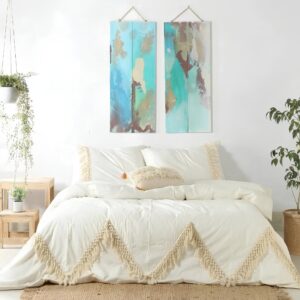 INDACORIFY 3 Pcs Boho Tassel Duvet Cover with Fringes Bedding Washed Duvet Cover Queen King Double Twin Custom Size Fringes Duvet Cover Boho Bedding (Over Size 108X108 Inches)