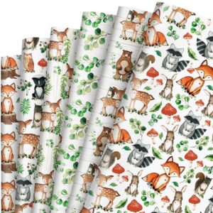 anydesign 12pcs woodland creature wrapping paper woodland animal eucalyptus gift wrap paper folded flat forest theme art paper for birthday baby shower diy crafts gift wrapping, 19.7 x 27.6 inch