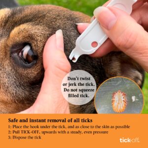 tick-off - Patented Tick Remover with 2 Sizes Tick Hook & Ergonomic Handle Double-Sided Tick Tweezers for People Dogs Cats Horses | Clinically Tested | Single Pack Blue