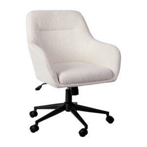 martha stewart rayna swivel task chair with flared arms for home office in white boucle with oil rubbed bronze frame