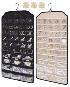 bagsmart hanging jewelry organizer, jewelry holder organizer accessories organizer, 68 pocket earring organizer organizer for wall holding jewelry,extra large black, 1 piece