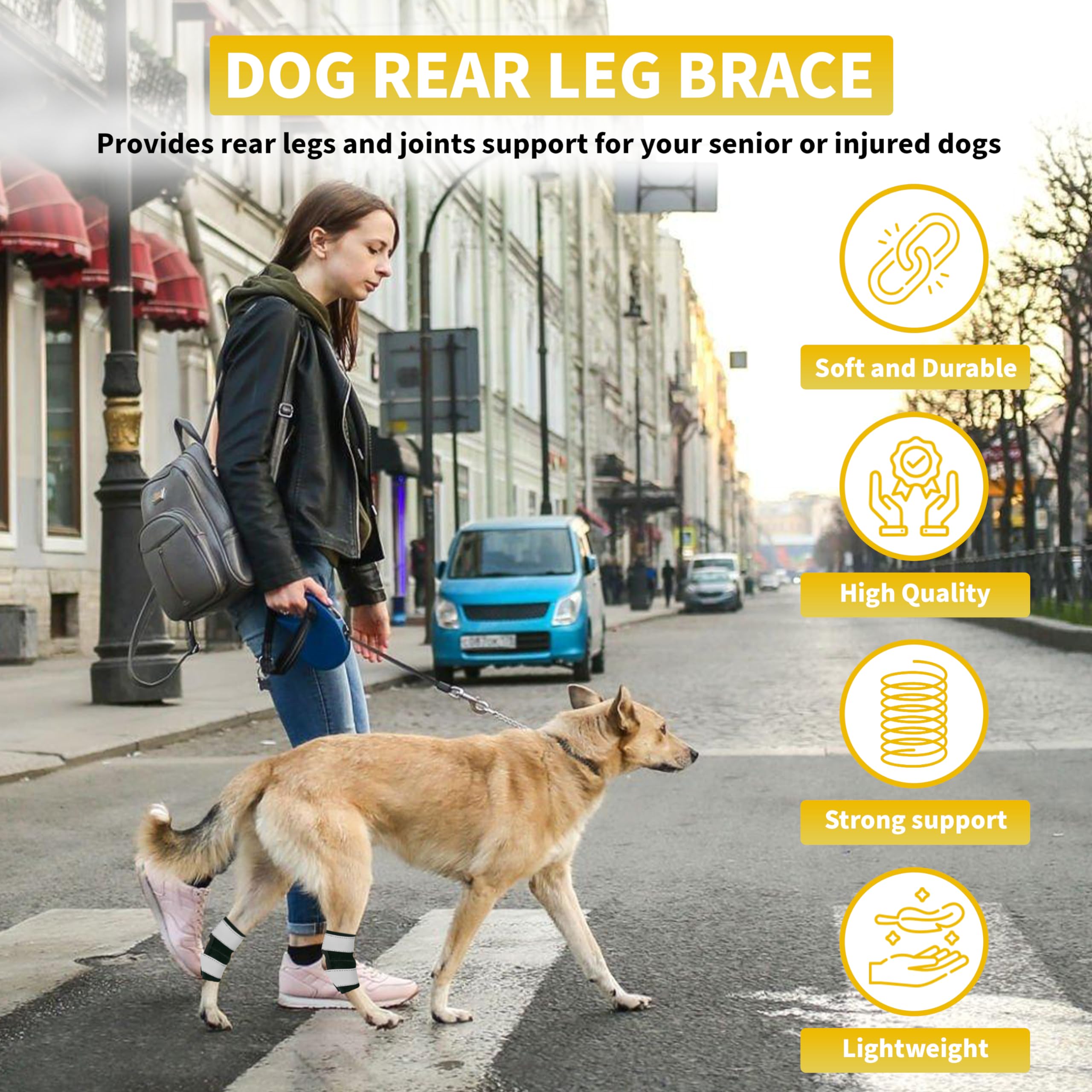 AGON® Dog Rear Brace Pair Hock Joint Brace with Metal Strings and Reflective Wraps Compression Straps Canine Back Leg Protects Wounds. Heals Prevents Injuries Sprains Loss of Stability by Arthritis