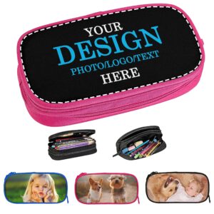 buxvhre custom pencil case personalized add photo text logo pen bag large capacity zipper pencil box for office travel graduation gifts (pink)