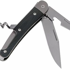 LionSTEEL JACK 3 Folding Knife + Multitool, Clip Point M390 Blade, Bottle Opener, Screwdriver, Corkscrew, Titanium Bolster with Slip Joint, Made in Italy (Black G10)