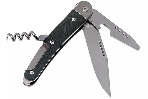 LionSTEEL JACK 3 Folding Knife + Multitool, Clip Point M390 Blade, Bottle Opener, Screwdriver, Corkscrew, Titanium Bolster with Slip Joint, Made in Italy (Black G10)