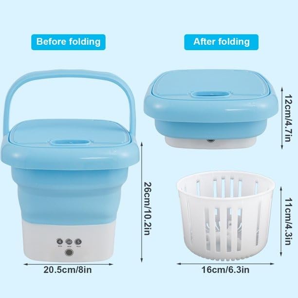 Washing Machine Portable, Mini Foldable Washer and Spin Dryer Small Foldable Bucket Washer for Camping, RV, Travel, Small Spaces, Lightweight and Easy to Carry (Plastic Blue)