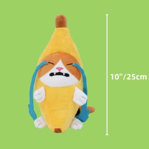 Crying Banana Cat Plush Toy, Sad Banana Cat Stuffed Animal, Cute Yellow Kitty Fruit Plushie Pillow Doll