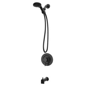 moen beric matte black single handle modern tub and shower faucet with handshower, valve included, 82775bl