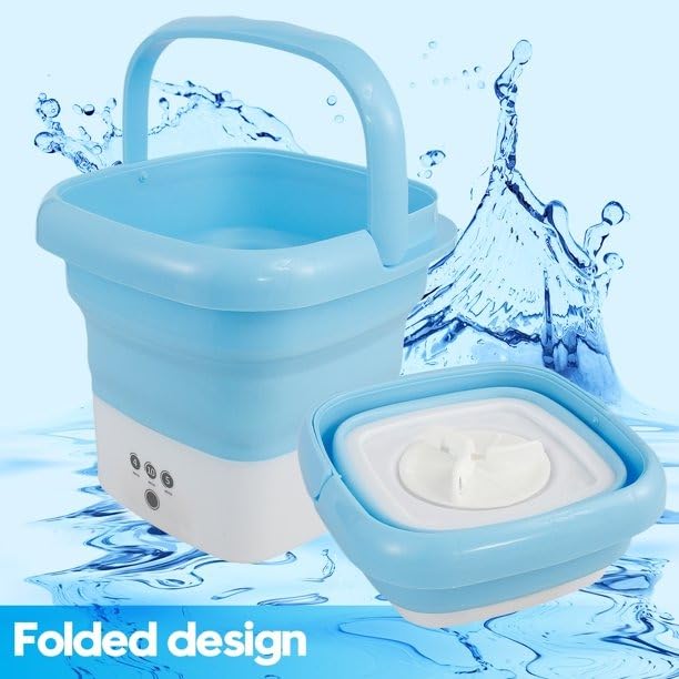 Washing Machine Portable, Mini Foldable Washer and Spin Dryer Small Foldable Bucket Washer for Camping, RV, Travel, Small Spaces, Lightweight and Easy to Carry (Plastic Blue)