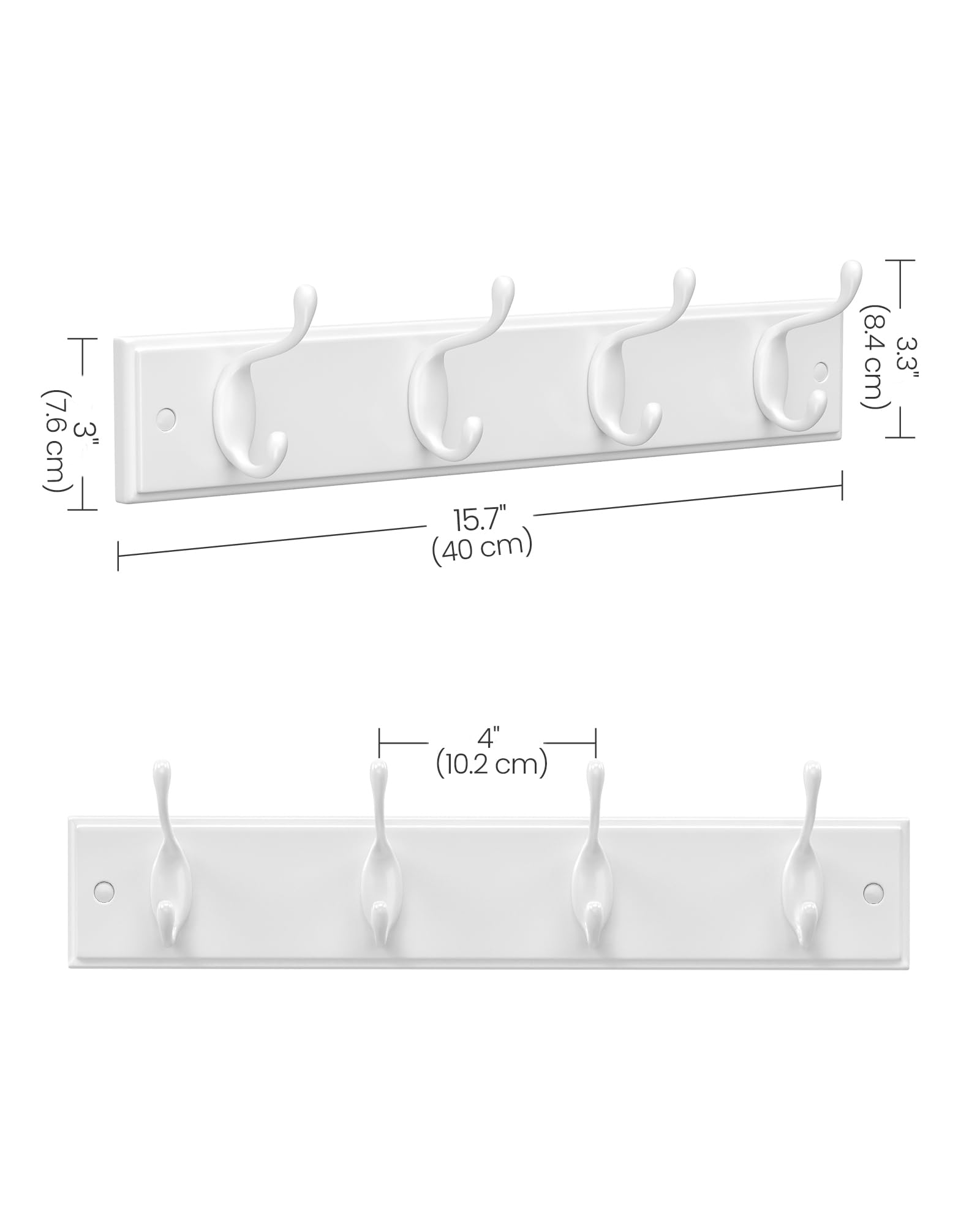 SONGMICS Set of 2 Wall-Mounted Coat Rack, Hook Rack, 8 Dual Metal Hooks, for Coats, Bags, Keys, in The Entryway, Bedroom, Living Room, White ULHR232W01