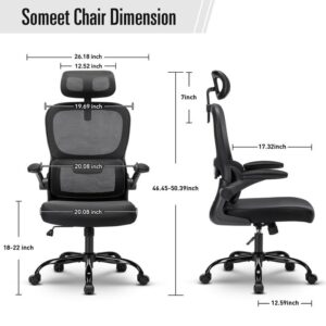 SOMEET Office Chair, Ergonomic Mesh Office Chair with Adjustable Headrest and Arms, High Back Ergonomic Desk Chair with Lumbar Support, Comfortable Home Office Desk Chairs with Tilt Lock (Black)