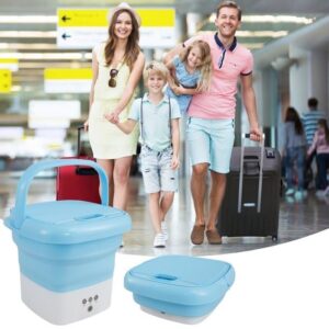 Washing Machine Portable, Mini Foldable Washer and Spin Dryer Small Foldable Bucket Washer for Camping, RV, Travel, Small Spaces, Lightweight and Easy to Carry (Plastic Blue)