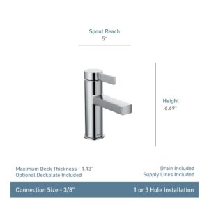 Moen Beric Spot Resist Nickel Modern One-Handle Single Hole Bathroom Faucet with Drain Assembly and Optional Deckplate for Your Bath Sink, 84774SRN