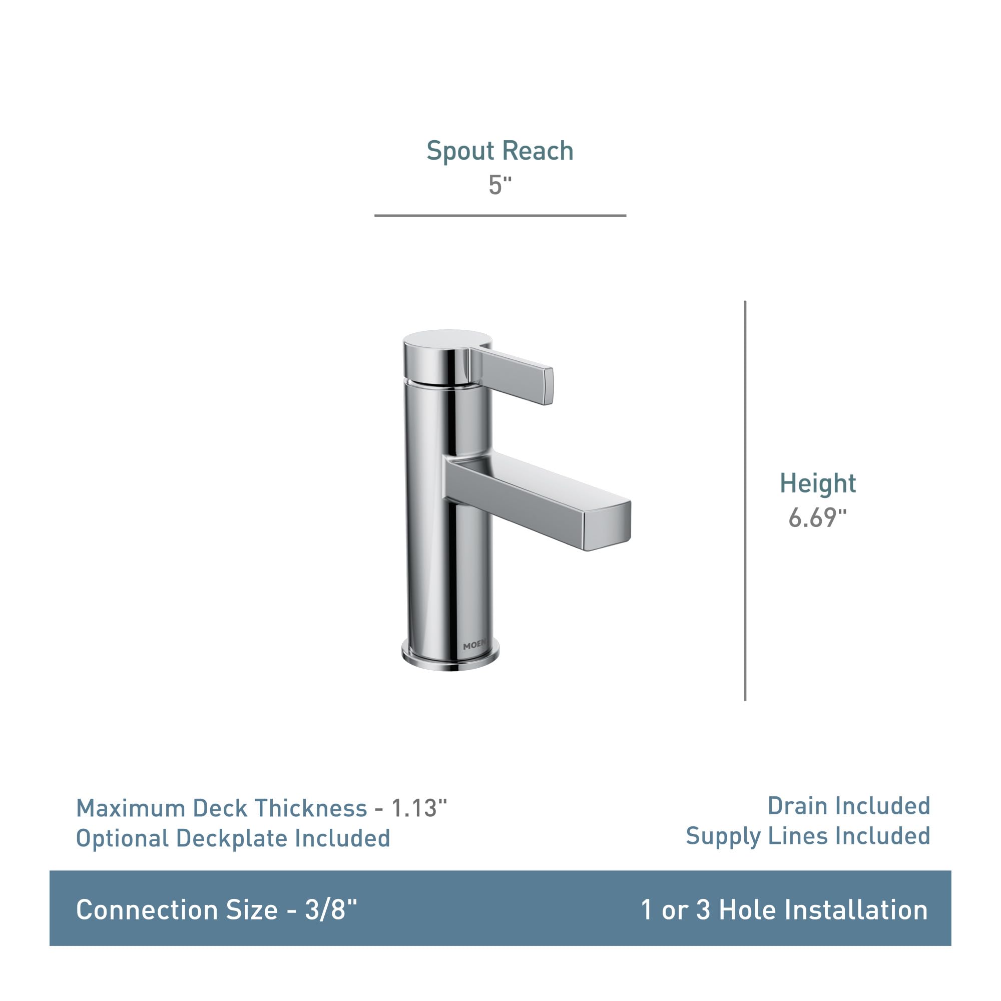 Moen Beric Spot Resist Nickel Modern One-Handle Single Hole Bathroom Faucet with Drain Assembly and Optional Deckplate for Your Bath Sink, 84774SRN