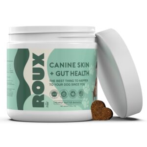 roux probiotic & multivitamin chew for dogs - support gut health, healthy joints & seasonal allergies - digestive enzymes & omega-3s to prevent itchy skin/ears (dogs over 60 lbs, made in us, 60ct)