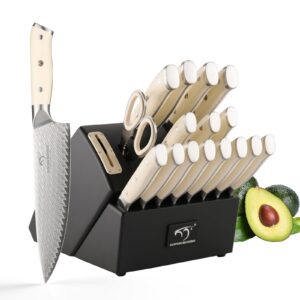 nanfang brothers knife sets 19 pieces for kitchen with block, damascus kitchen knife set with block, abs ergonomic handle for chef knife set and kitchen shear(black)