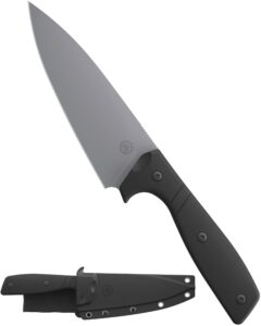 off-grid knives - sierra chef knife with sandvik 14c28n stainless steel, kydex sheath and belt clip, g10 scales, camping, bbq & home kitchen use (stonewash)