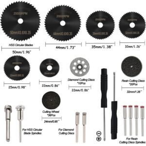 Cutting Discs Wheel Set for Dremel Rotary Tool Accessories, HSS Circular Saw Blades Diamond Resin Cutting Wheel Kit with 1/8" Mandrels for Wood Plastic Metal Cutting